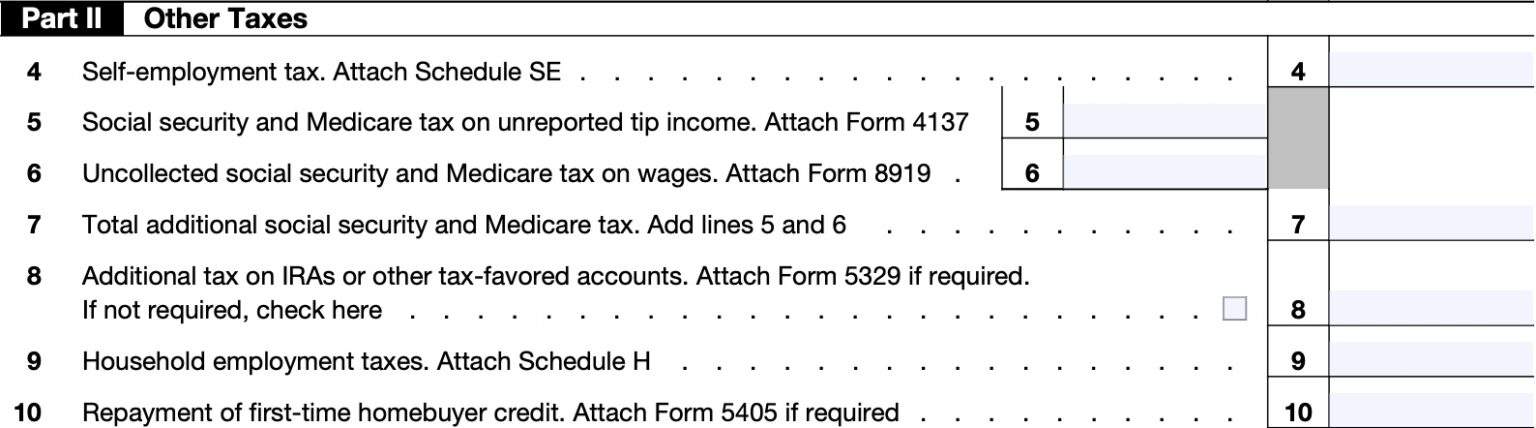 IRS Schedule 2 Instructions - Additional Taxes