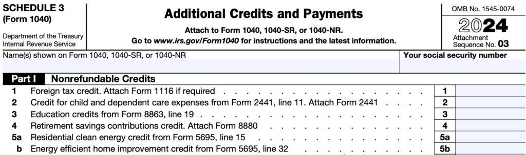 IRS Schedule 3 Instructions - Additional Credits & Payments