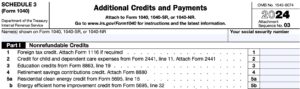 IRS Schedule 3 Instructions - Additional Credits & Payments