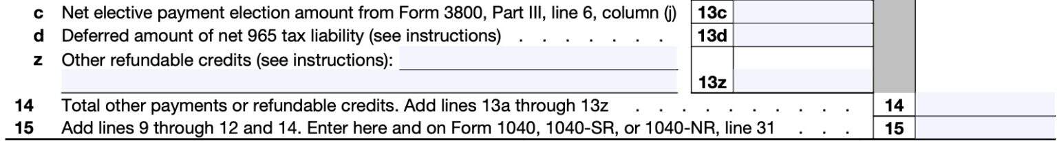 IRS Schedule 3 Instructions - Additional Credits & Payments