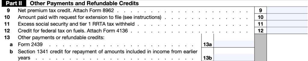 IRS Schedule 3 Instructions - Additional Credits & Payments