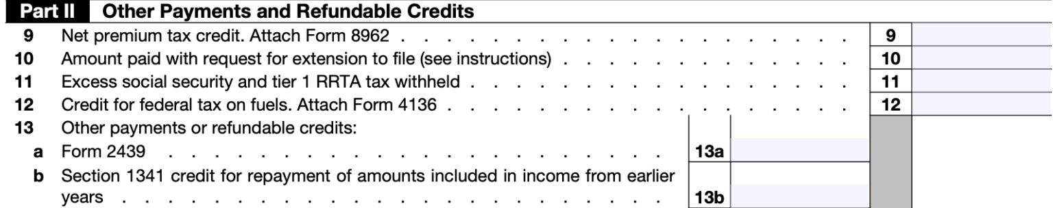 IRS Schedule 3 Instructions - Additional Credits & Payments