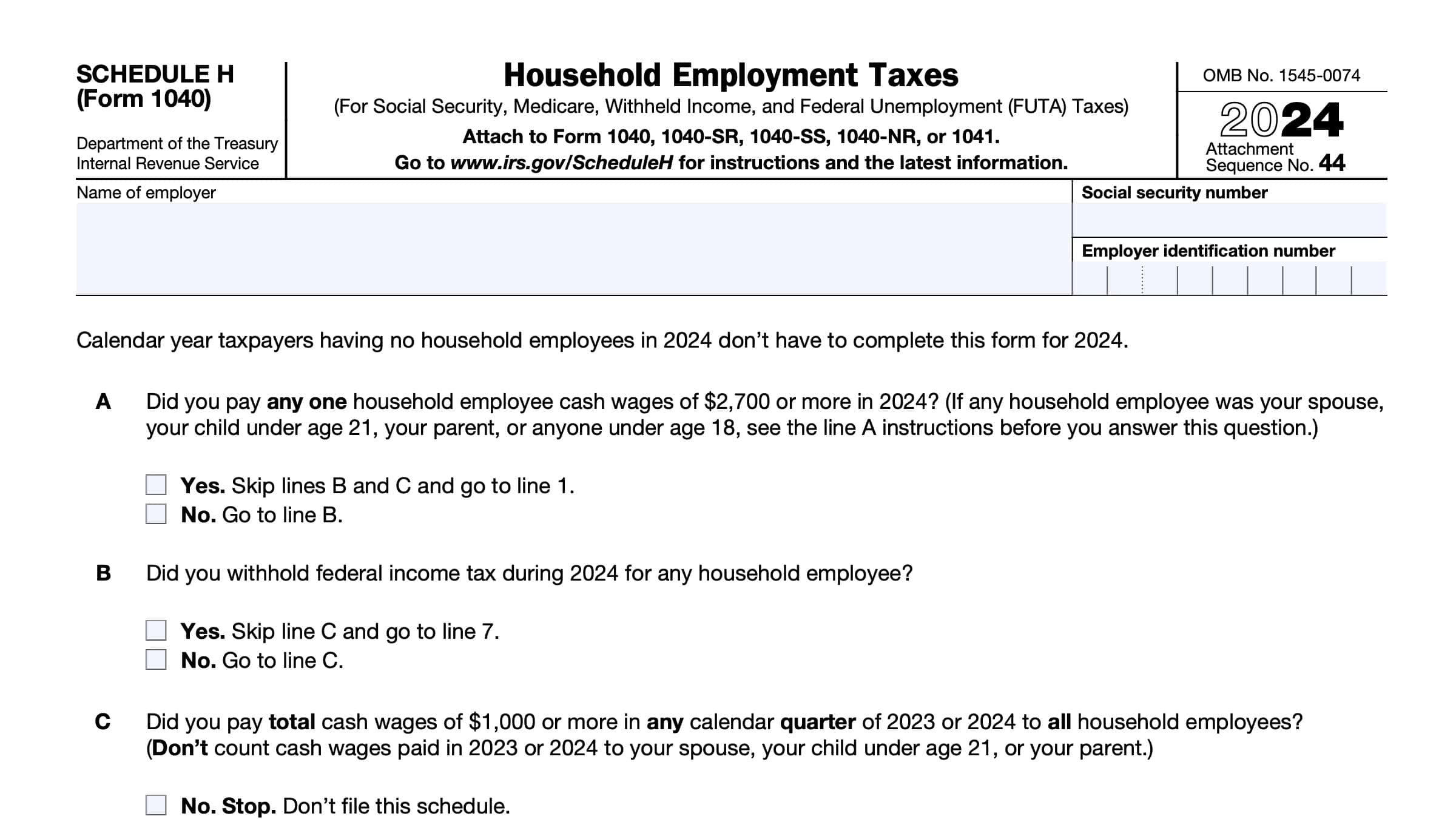 IRS Schedule H Instructions - Household Employment Taxes