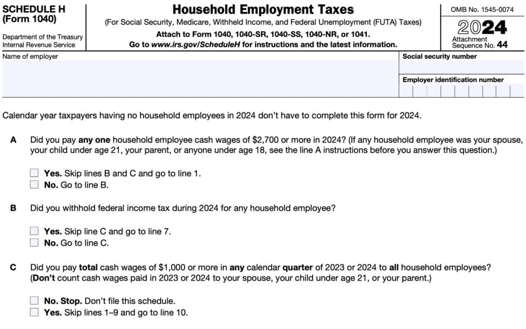 IRS Schedule H Instructions - Household Employment Taxes