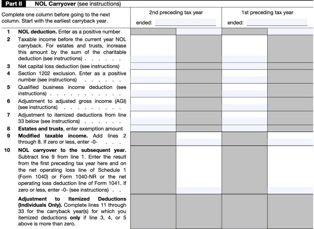 IRS Form 172 Instructions - Net Operating Losses (NOLs)