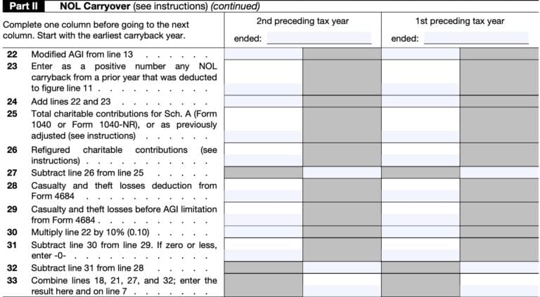 IRS Form 172 Instructions - Net Operating Losses (NOLs)
