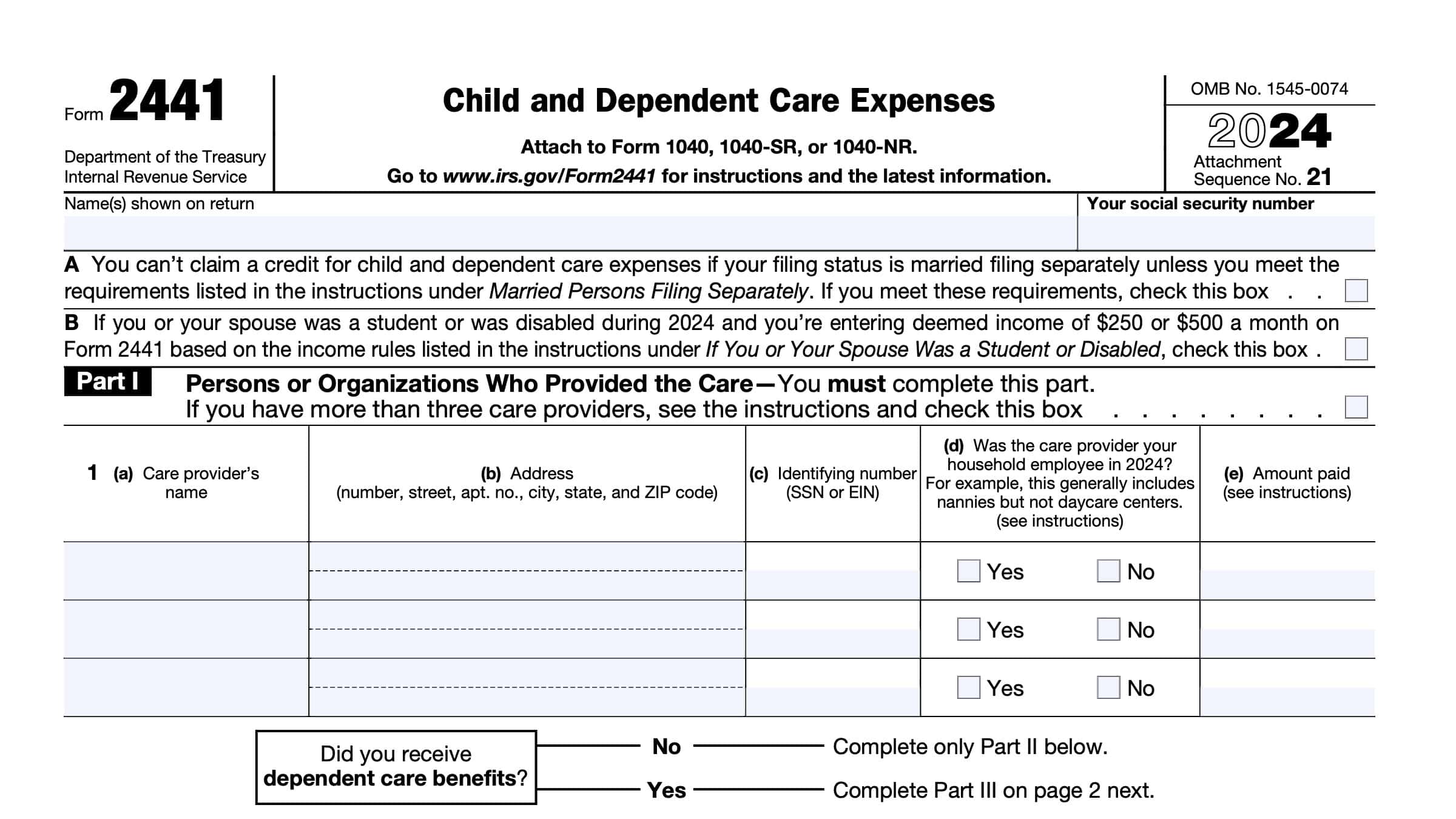 IRS Form 2441 Instructions - Child and Dependent Care Expenses