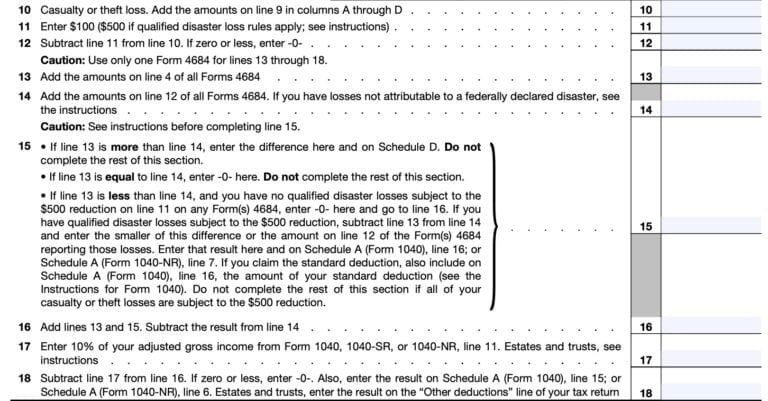 IRS Form 4684 Instructions - Deducting Casualty & Theft Losses