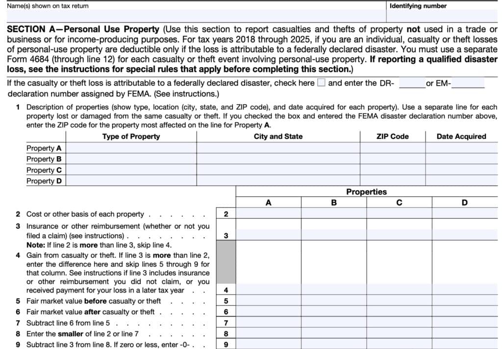 IRS Form 4684 Instructions - Deducting Casualty & Theft Losses