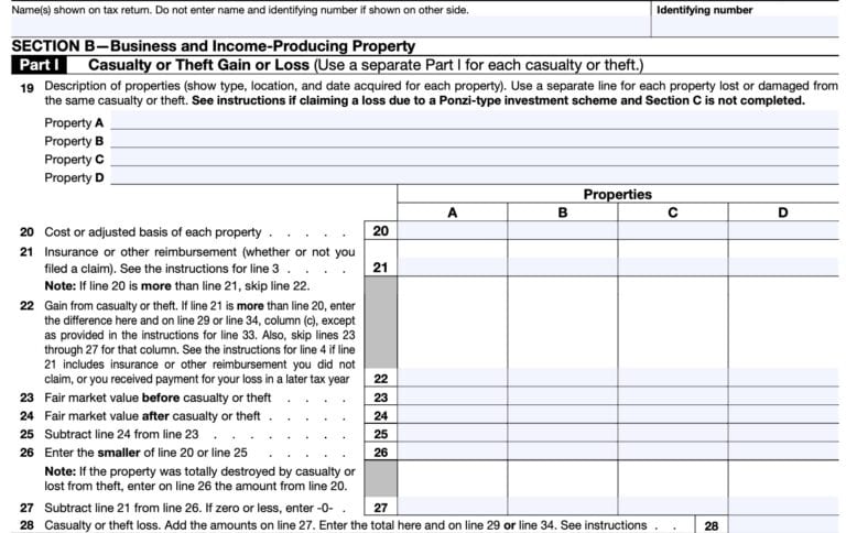 IRS Form 4684 Instructions - Deducting Casualty & Theft Losses