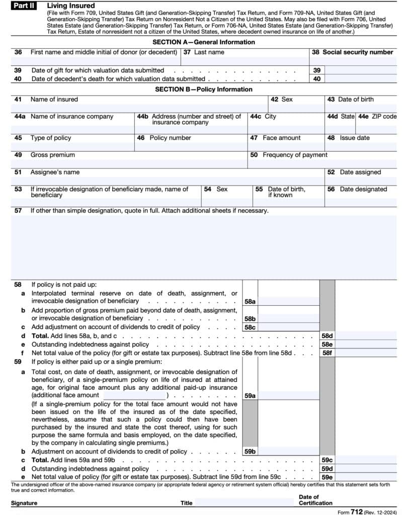 IRS Form 712 Instructions