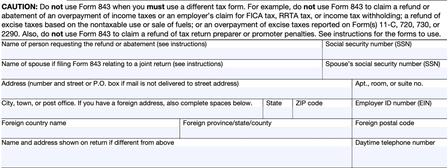 IRS Form 843 Instructions