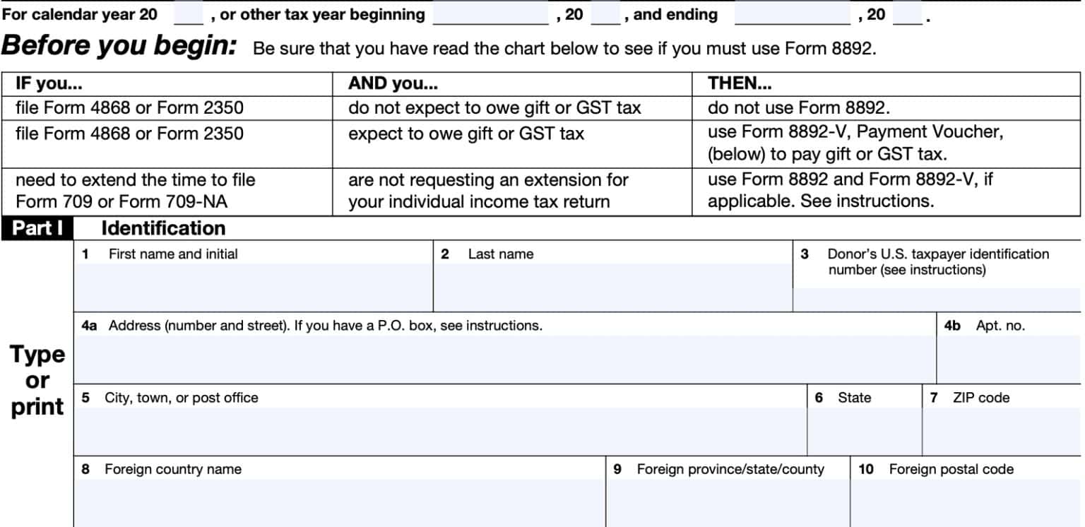 IRS Form 8892 Instructions - Gift Tax Return Extension