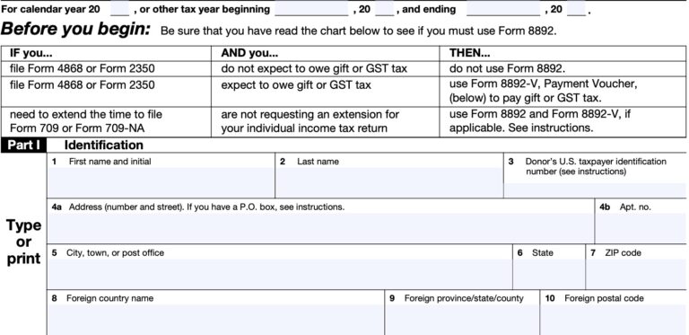 IRS Form 8892 Instructions - Gift Tax Return Extension
