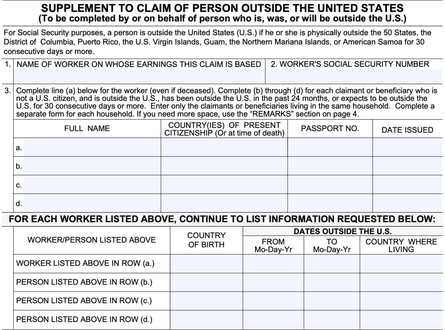 Form SSA-21 Instructions - Overseas Social Security Claims