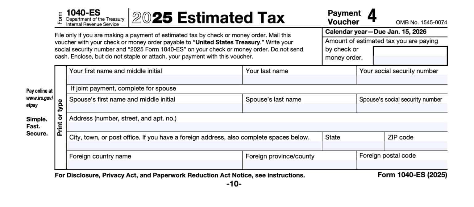IRS Form 1040-ES Instructions - Estimated Tax Payments
