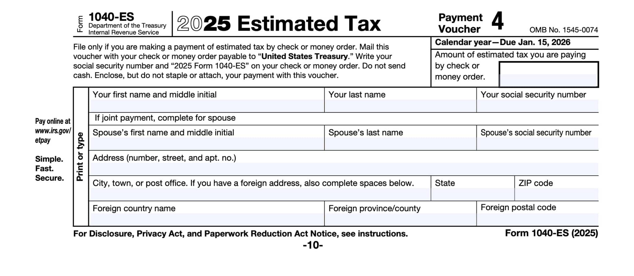 IRS Form 1040-ES Instructions - Estimated Tax Payments