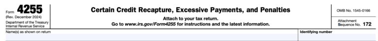 IRS Form 4255 Instructions - Recapture of Investment Credit