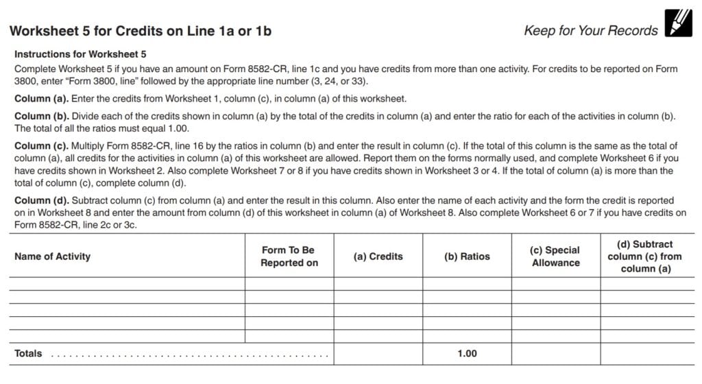 IRS Form 8582-CR Instructions - Passive Activity Credit Limits