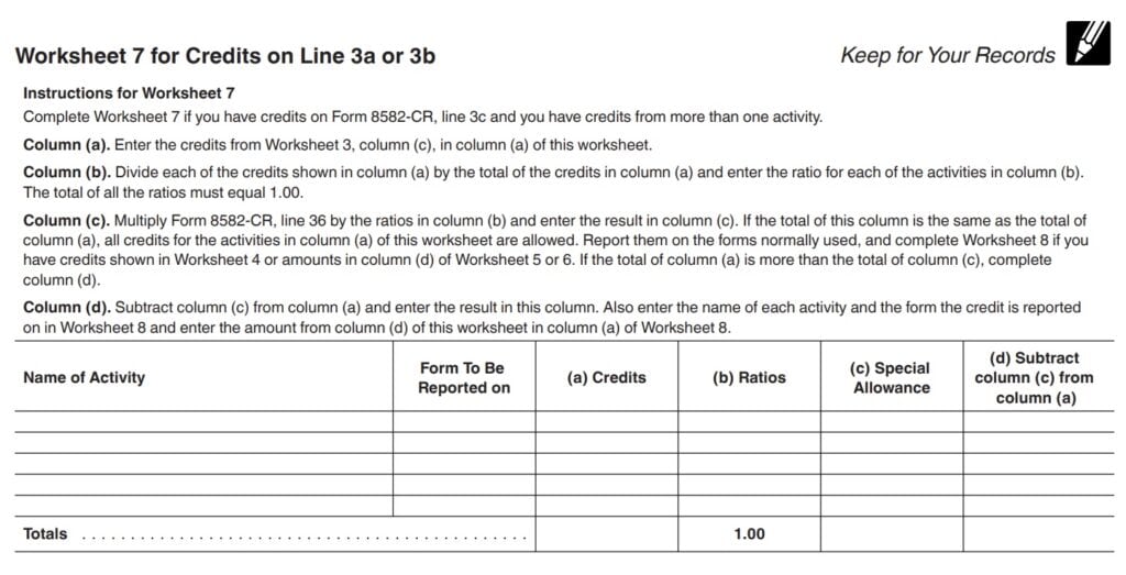 IRS Form 8582-CR Instructions - Passive Activity Credit Limits