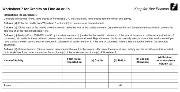 IRS Form 8582-CR Instructions - Passive Activity Credit Limits