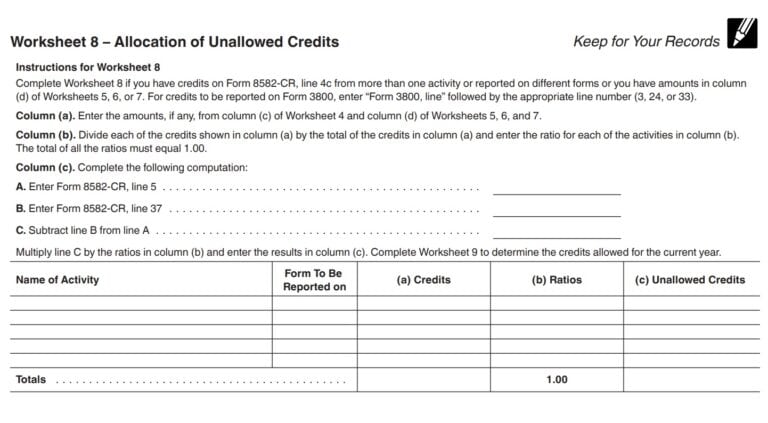 IRS Form 8582-CR Instructions - Passive Activity Credit Limits