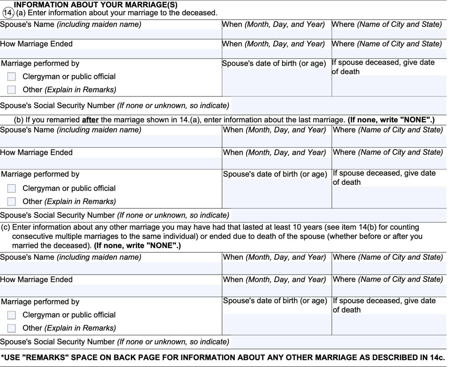 Form SSA 10 Instructions - Applying for Survivor Benefits