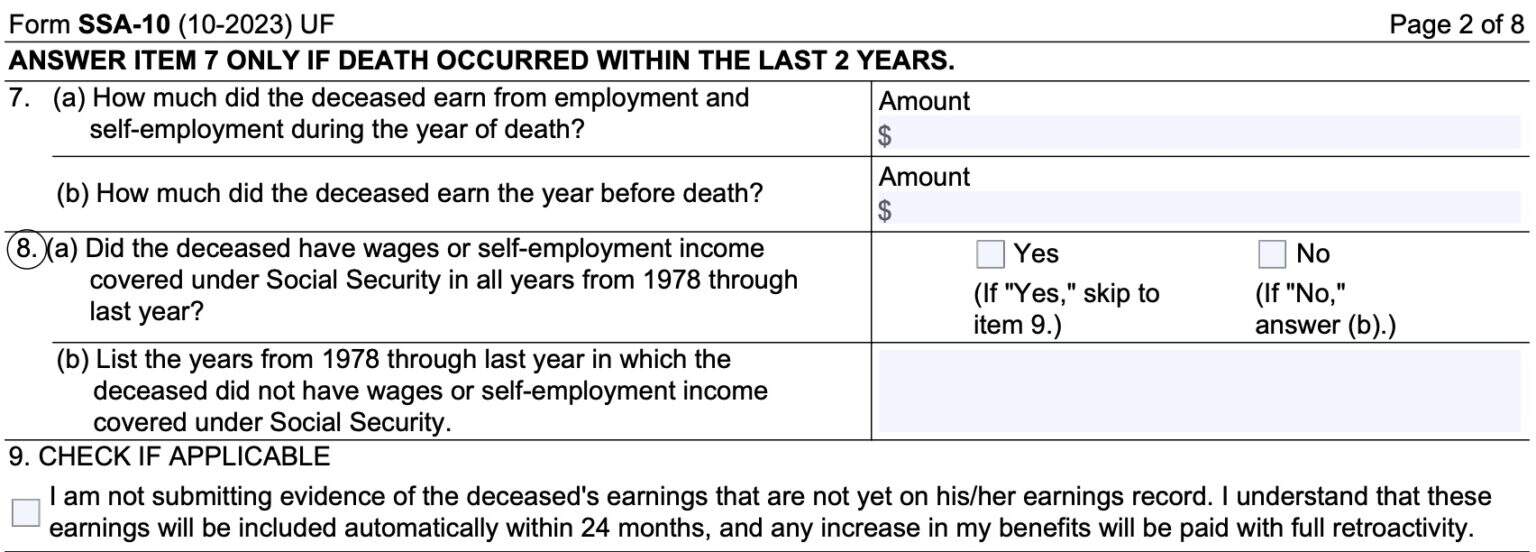 Form SSA 10 Instructions - Applying for Survivor Benefits