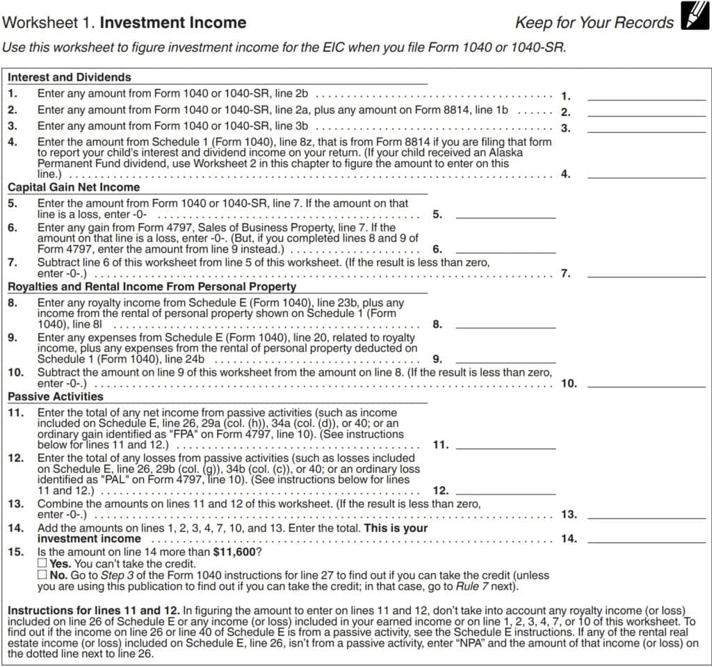 IRS Form 15111 Instructions- Earned Income Credit Worksheet