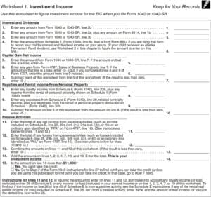 IRS Form 15111 Instructions- Earned Income Credit Worksheet
