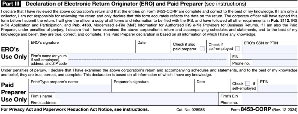 IRS Form 8453-CORP Instructions - E-File for a Corporation