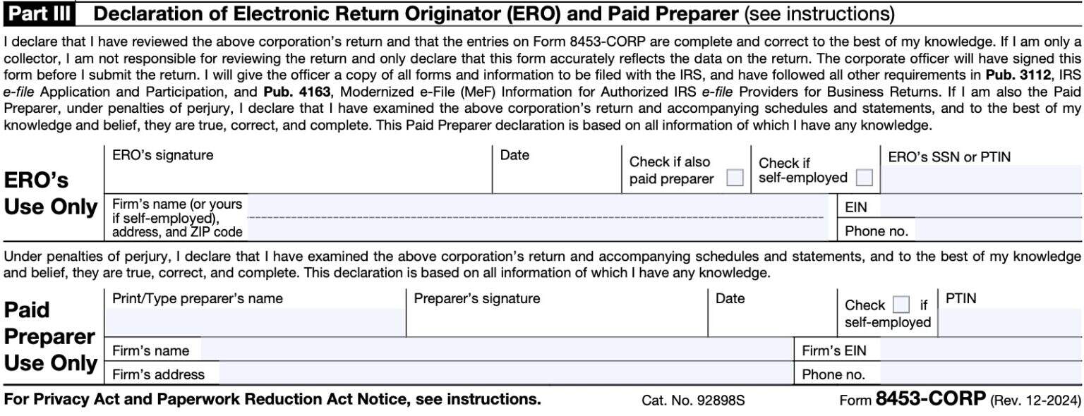 IRS Form 8453-CORP Instructions - E-File for a Corporation