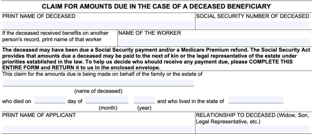 Form SSA 1724 Instructions: Claims On Behalf of a Decedent