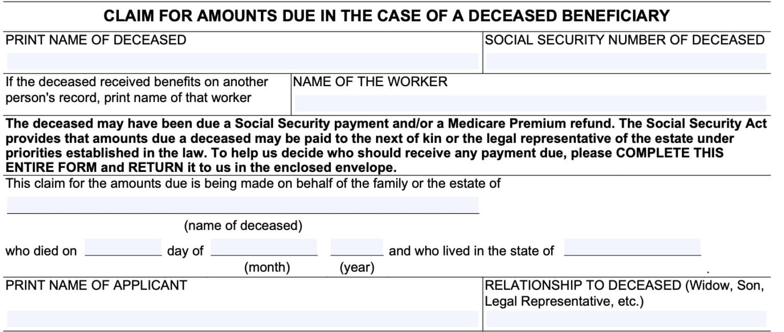 Form SSA 1724 Instructions: Claims On Behalf of a Decedent