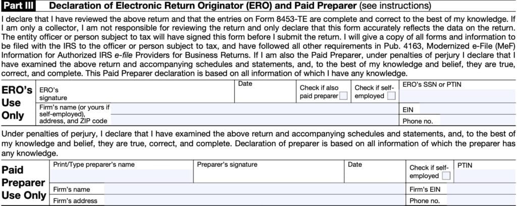 IRS Form 8453-TE Instructions - Tax-Exempt E-file Declaration