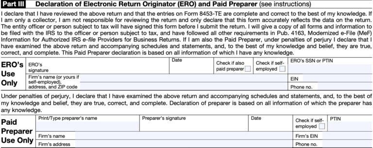IRS Form 8453-TE Instructions - Tax-Exempt E-file Declaration