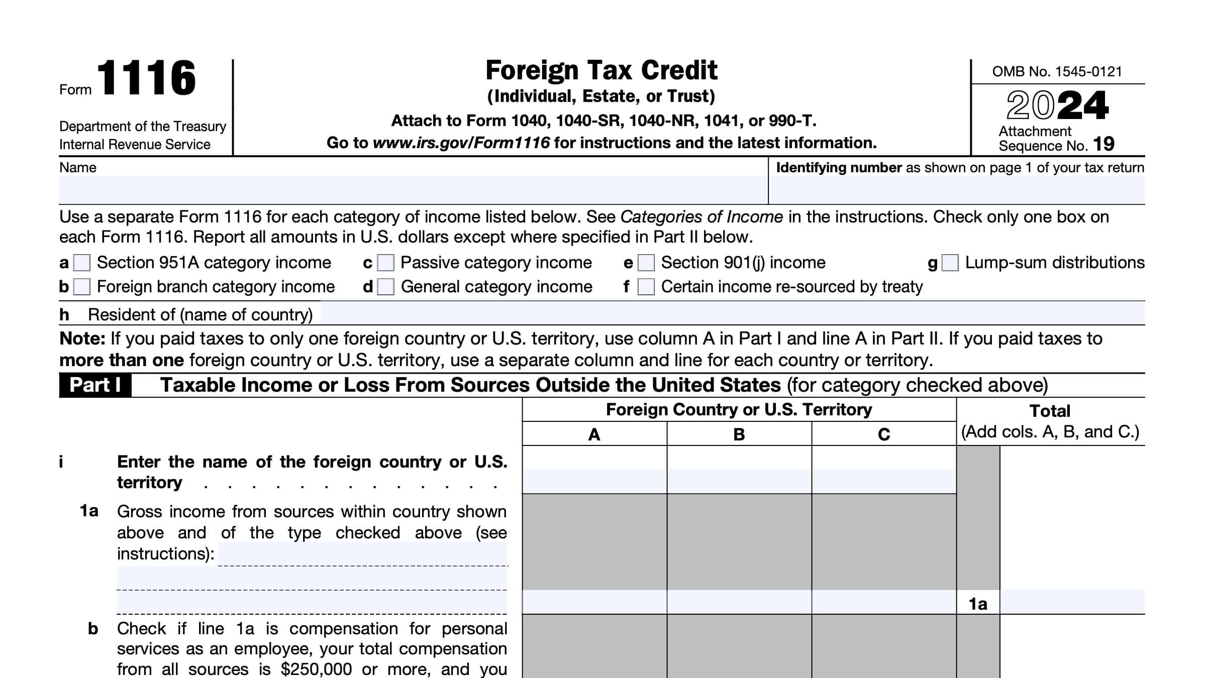 IRS Form 1116 Instructions - Claiming the Foreign Tax Credit