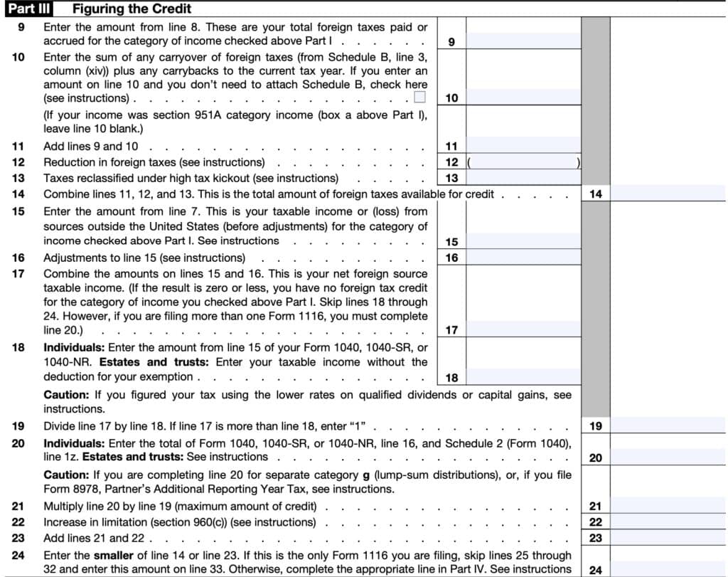 IRS Form 1116 Instructions - Claiming the Foreign Tax Credit