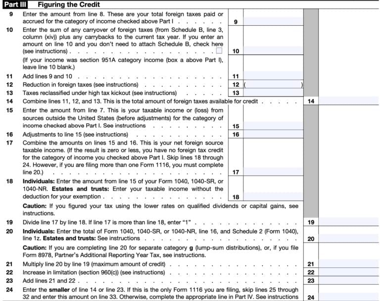IRS Form 1116 Instructions - Claiming the Foreign Tax Credit