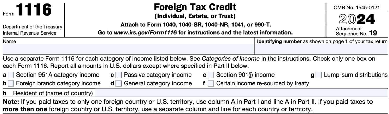 IRS Form 1116 Instructions - Claiming the Foreign Tax Credit