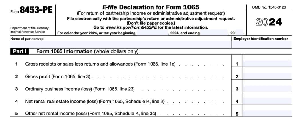 IRS Form 8453-PE Instructions
