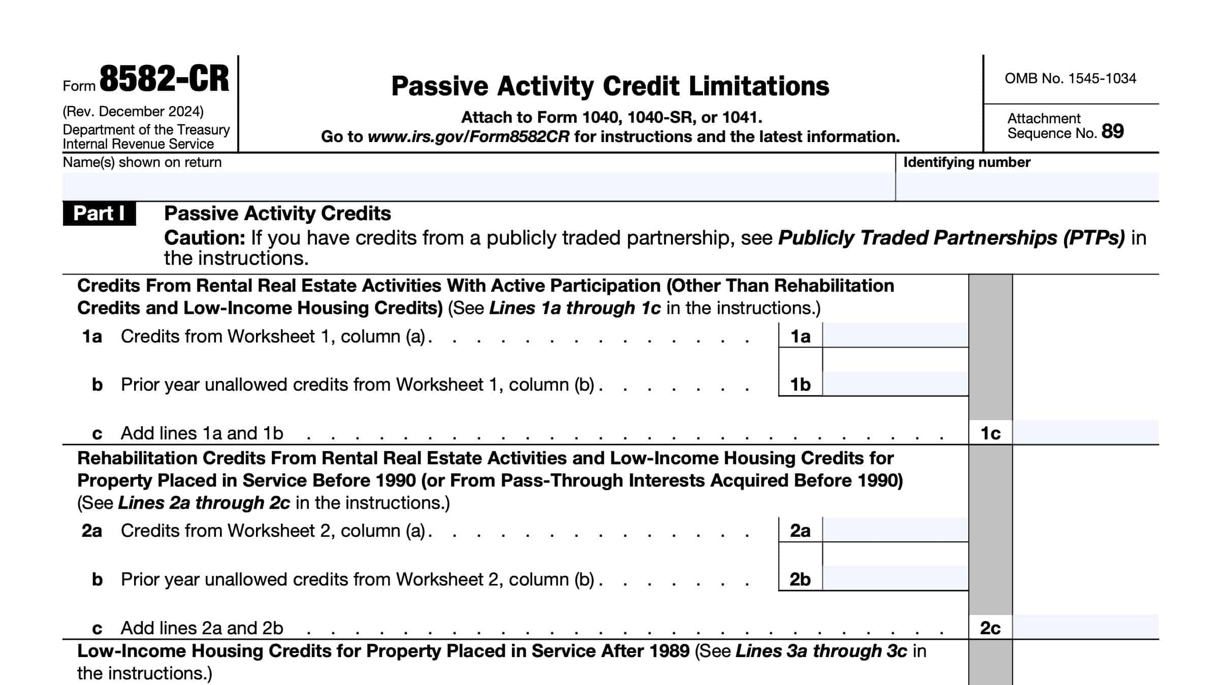 IRS Form 8582-CR Instructions - Passive Activity Credit Limits