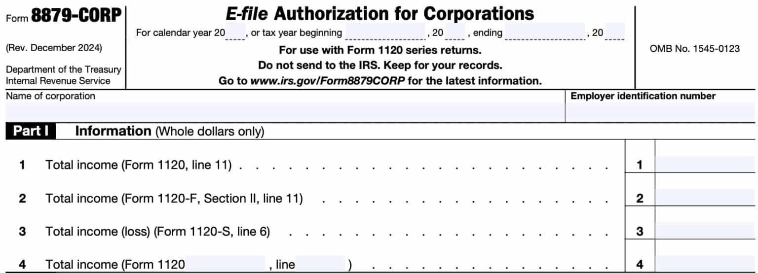 IRS Form 8879-CORP Instructions -Efile for Corporations