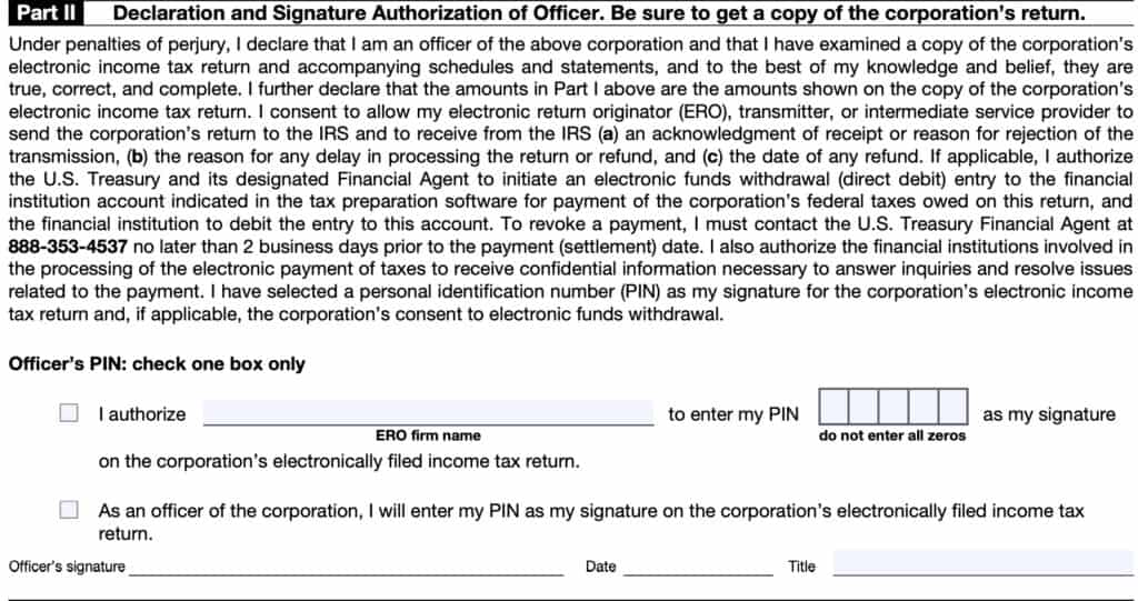IRS Form 8879-CORP Instructions -Efile for Corporations
