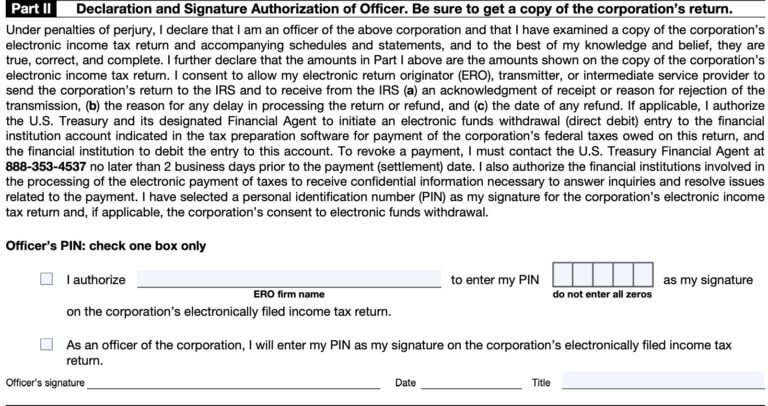IRS Form 8879-CORP Instructions -Efile for Corporations