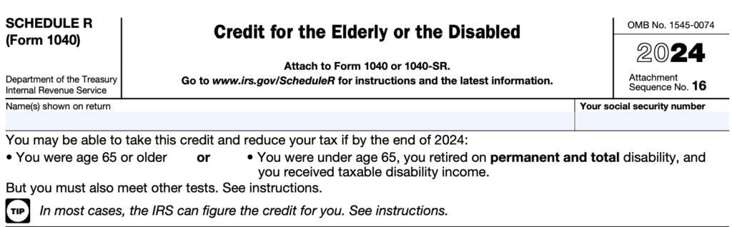 IRS Schedule R Instructions - Credit for the Elderly or Disabled