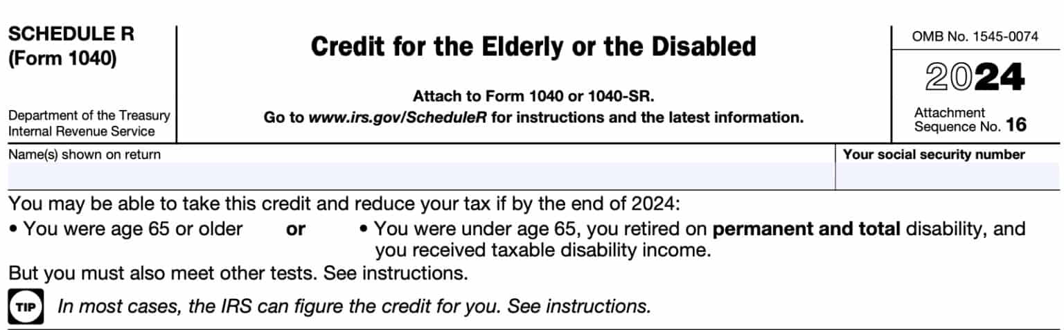 IRS Schedule R Instructions - Credit for the Elderly or Disabled
