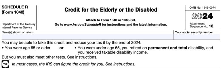 IRS Schedule R Instructions - Credit for the Elderly or Disabled