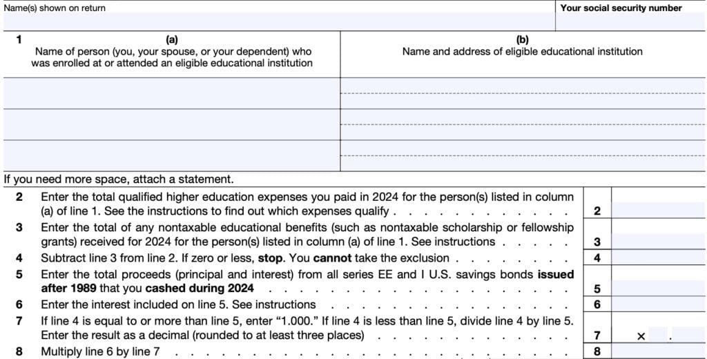 IRS Form 8815 Instructions - Tax-Free Savings Bonds for College
