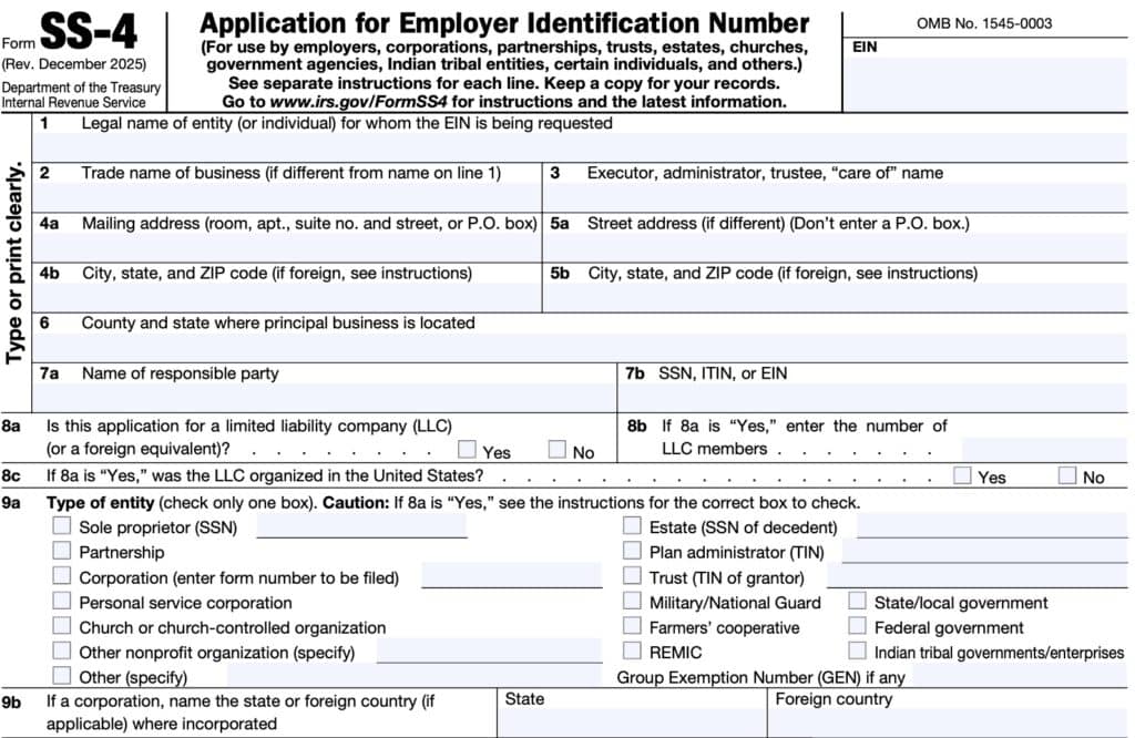 IRS Form SS-4 Instructions - Getting an Employer Identification Number